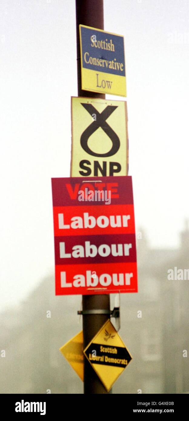 Voting posters cover the street posts of Edinburgh City Centre, as the ...
