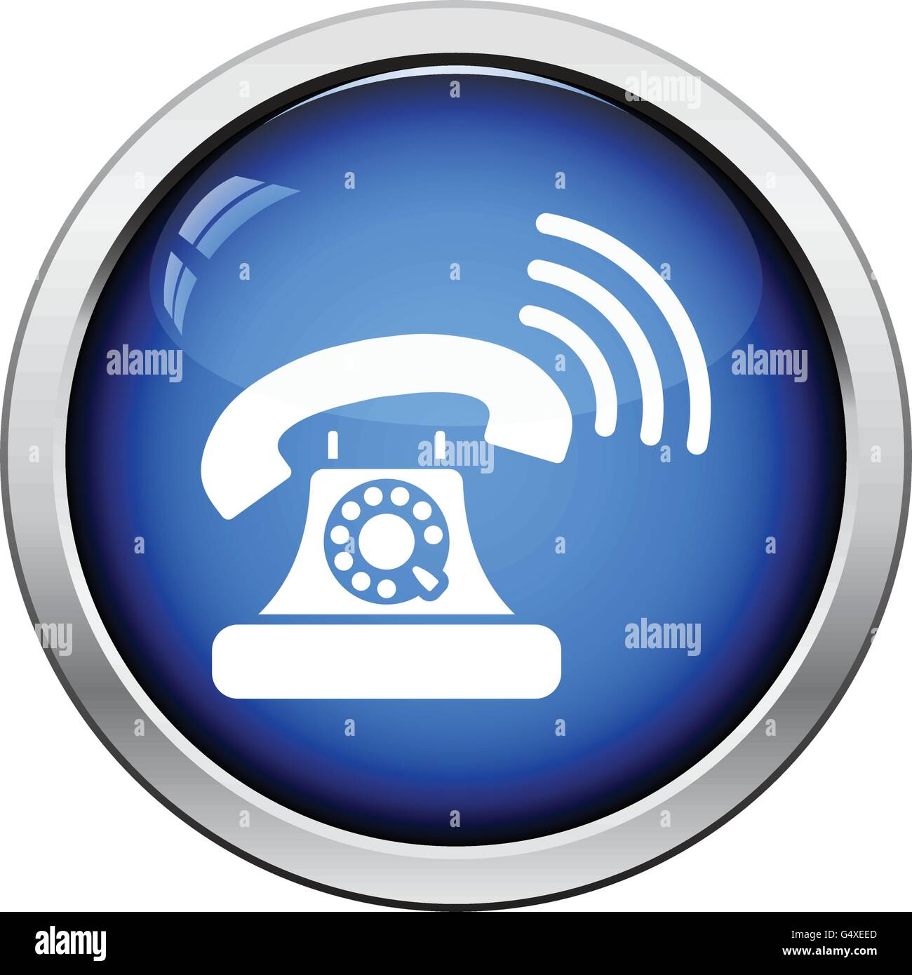 Old telephone icon. Glossy button design. Vector illustration Stock ...