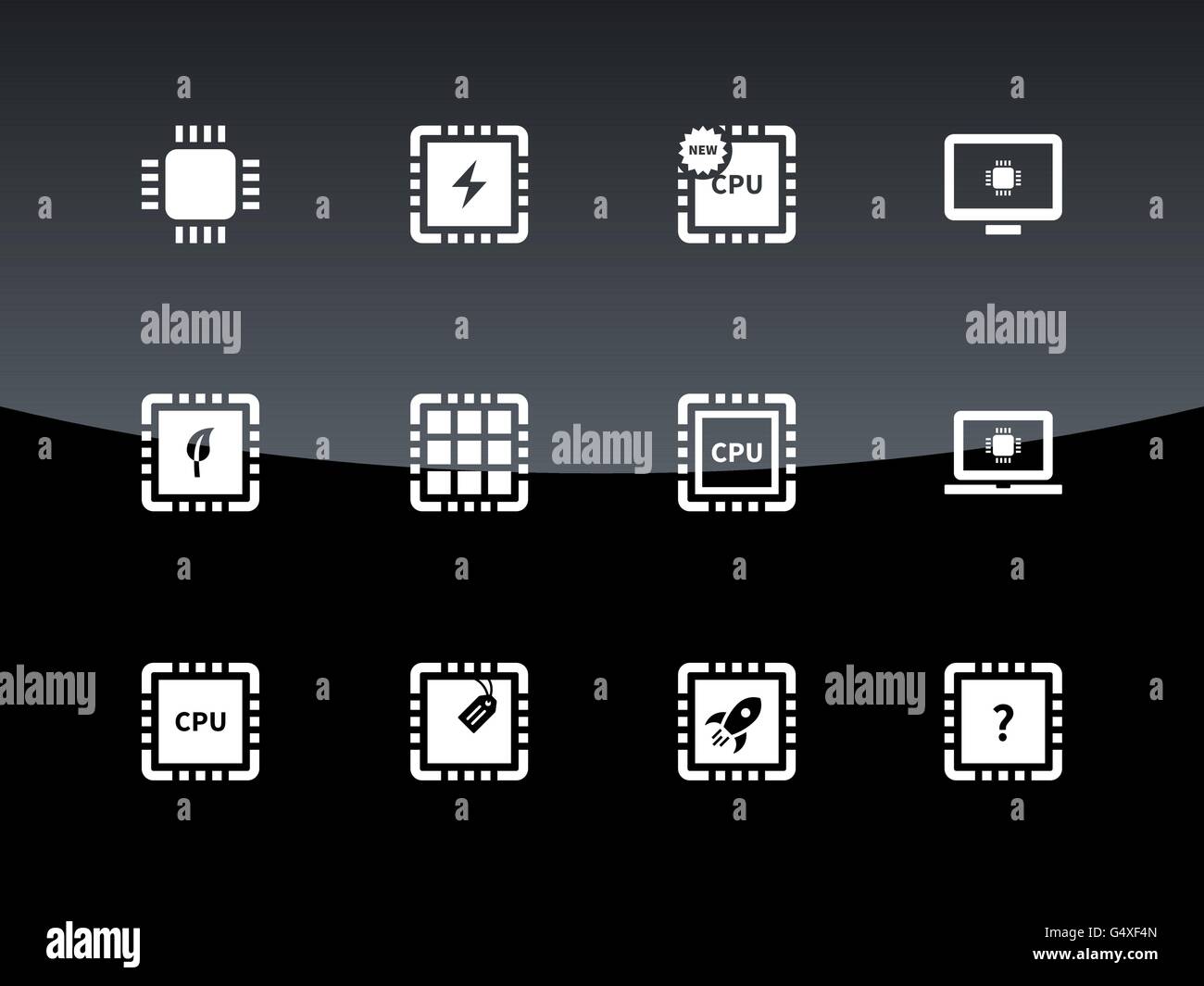 Computer CPU and microchip icons on black background Stock Vector Image ... Computer CPU and microchip icons on black background Stock Vector Image ...