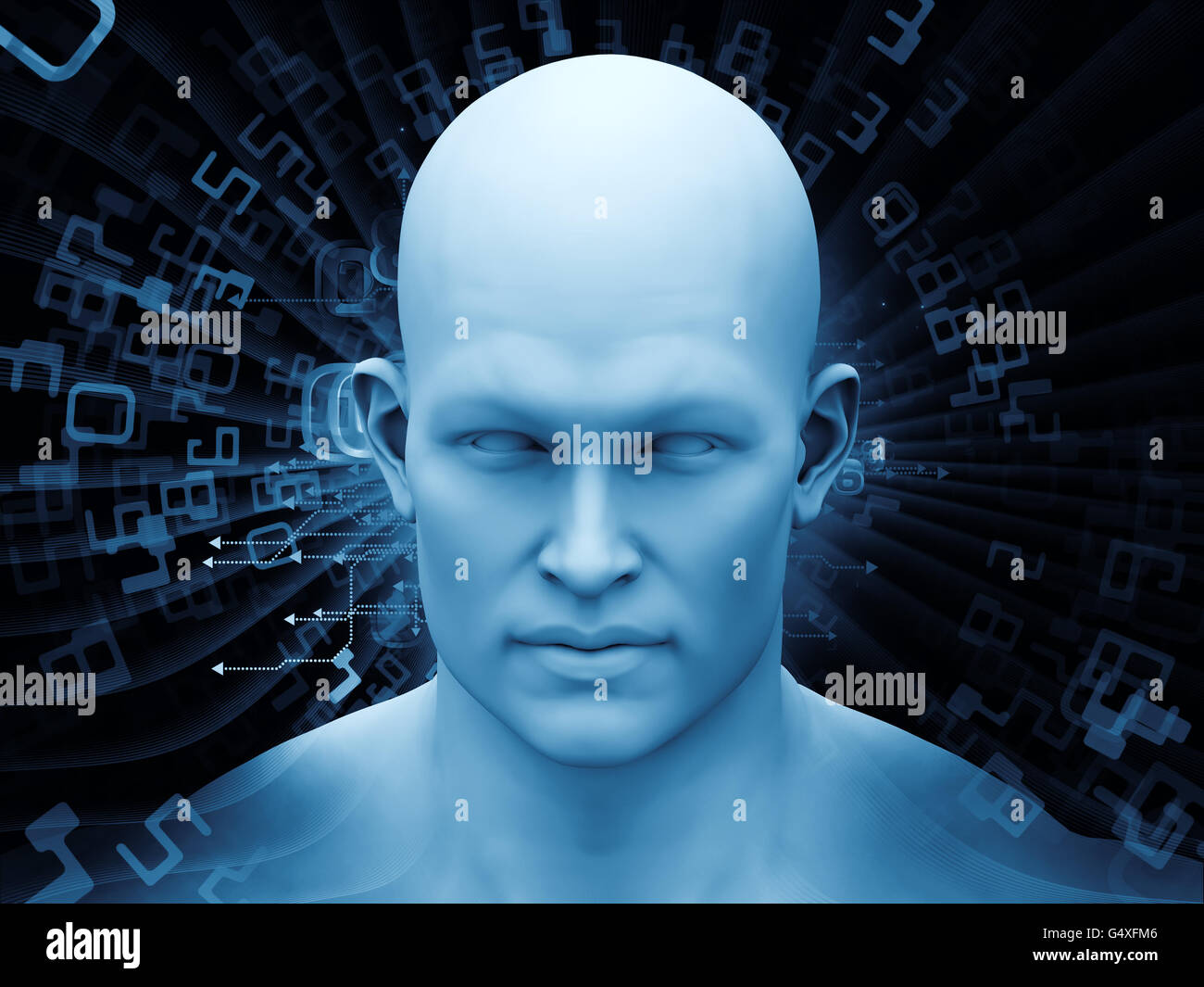 Man of Number series. Composition of human head, numbers and visual ...