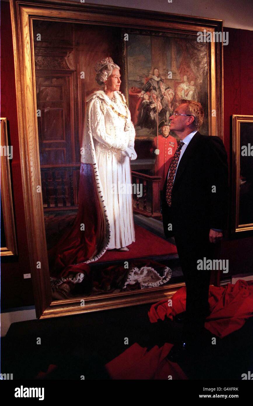 Conservative peer Lord Archer admires Andrew Festing's portrait of Her ...
