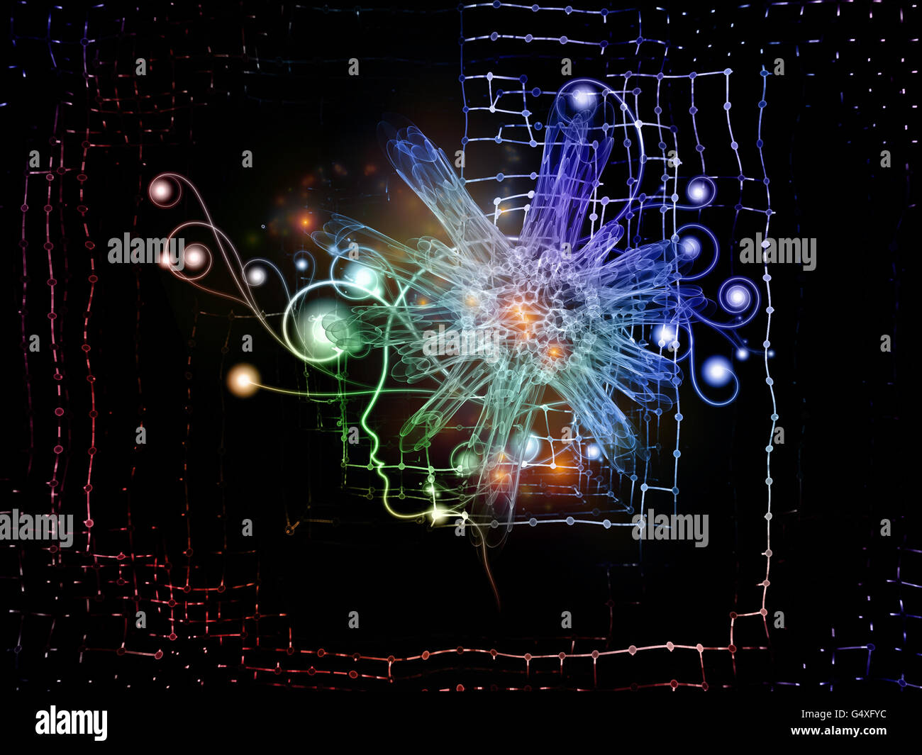 Internal Grid series. Arrangement of human profile and grid elements on ...