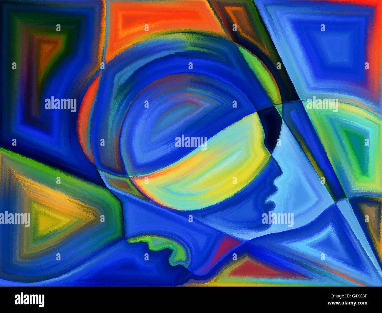 Thinking Divided series. Design composed of human profiles and stained ...