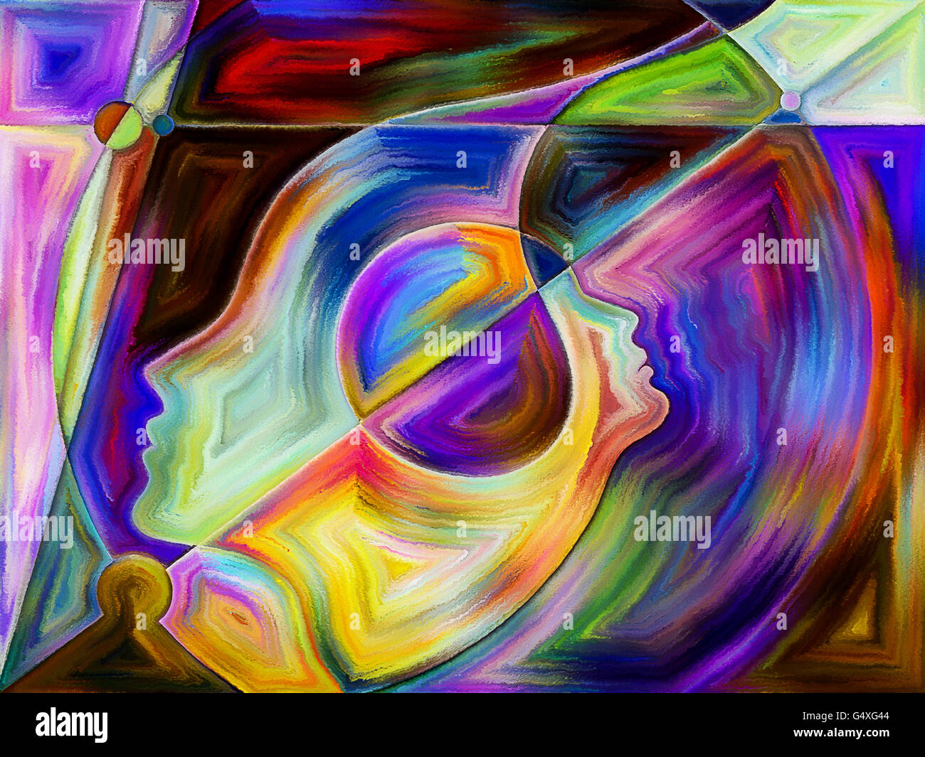 Thinking Divided series. Creative arrangement of human profiles and ...