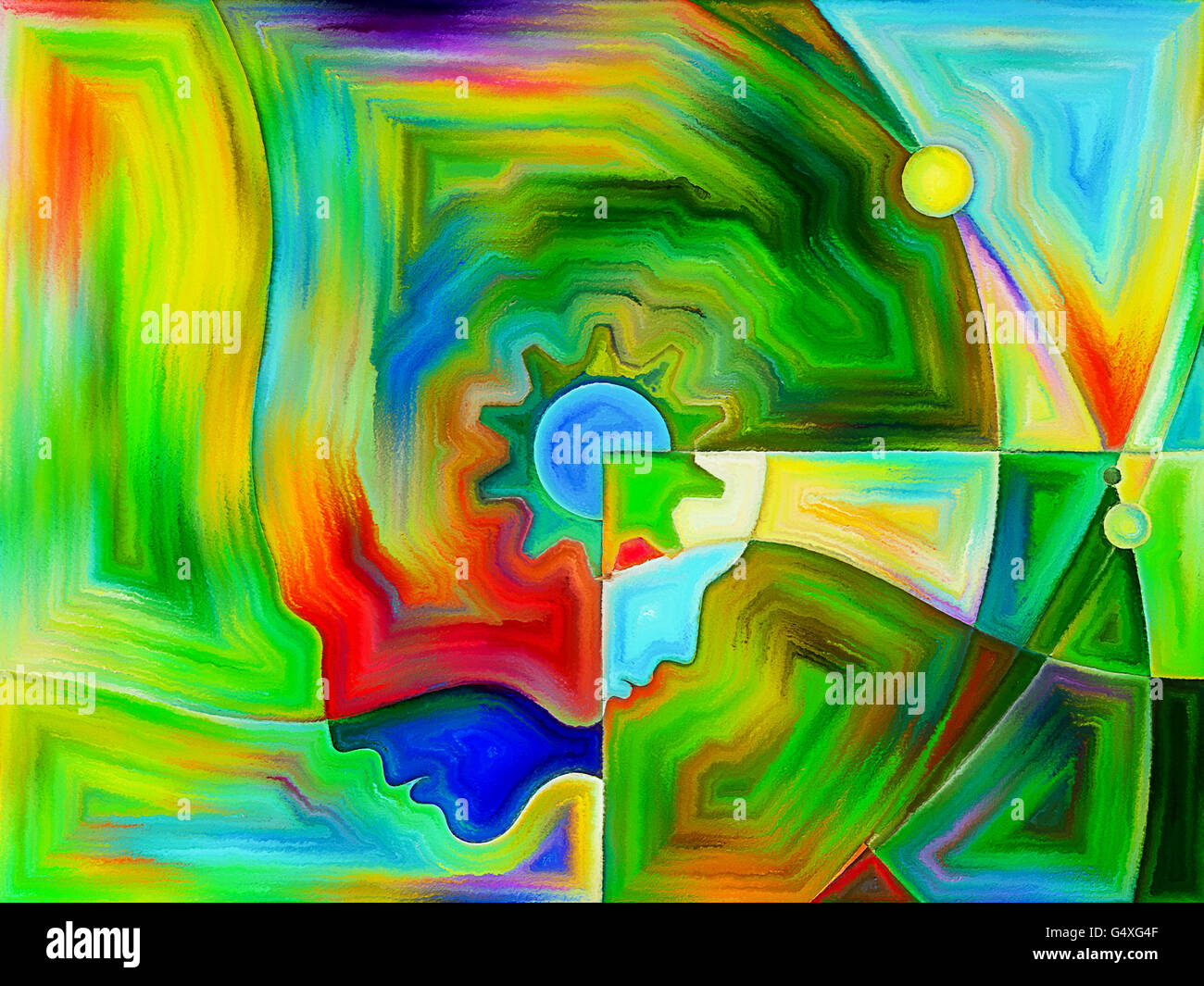 Thinking Divided series. Backdrop of human profiles and stained glass ...