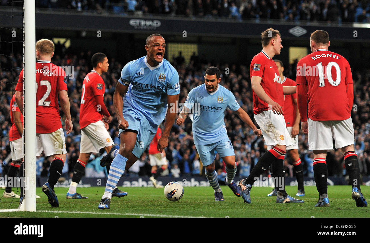 Manchester City's Vincent Kompany celebrates scoring his teams first ...