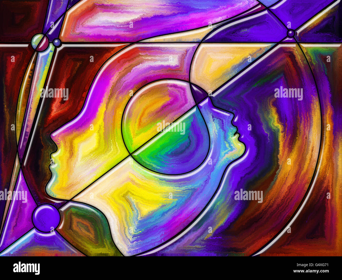 Thinking Divided series. Creative arrangement of human profiles and ...