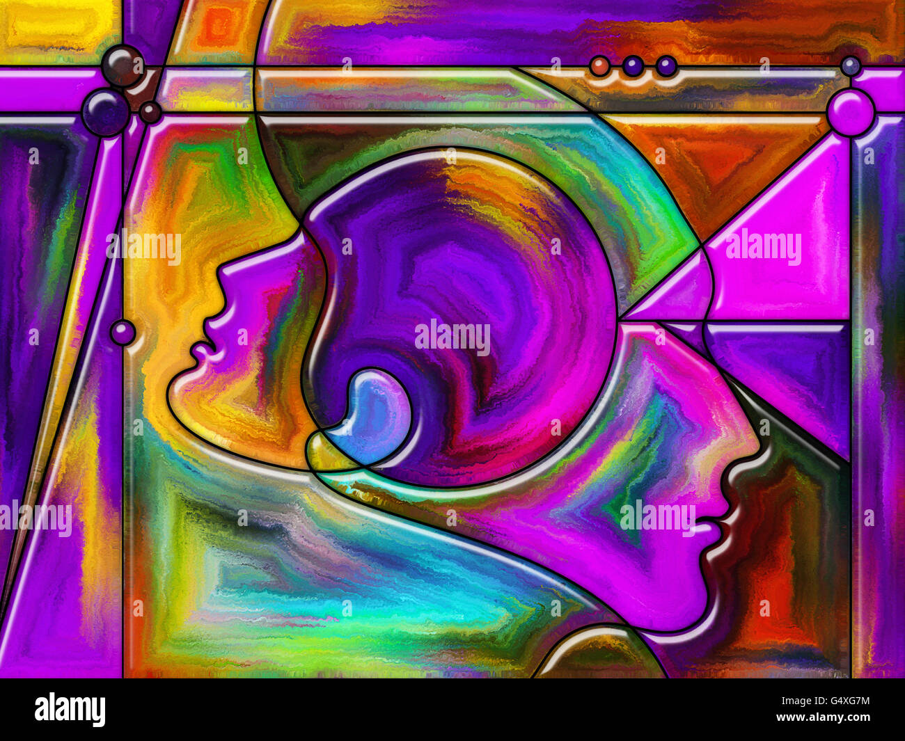 Thinking Divided series. Interplay of human profiles and stained glass ...