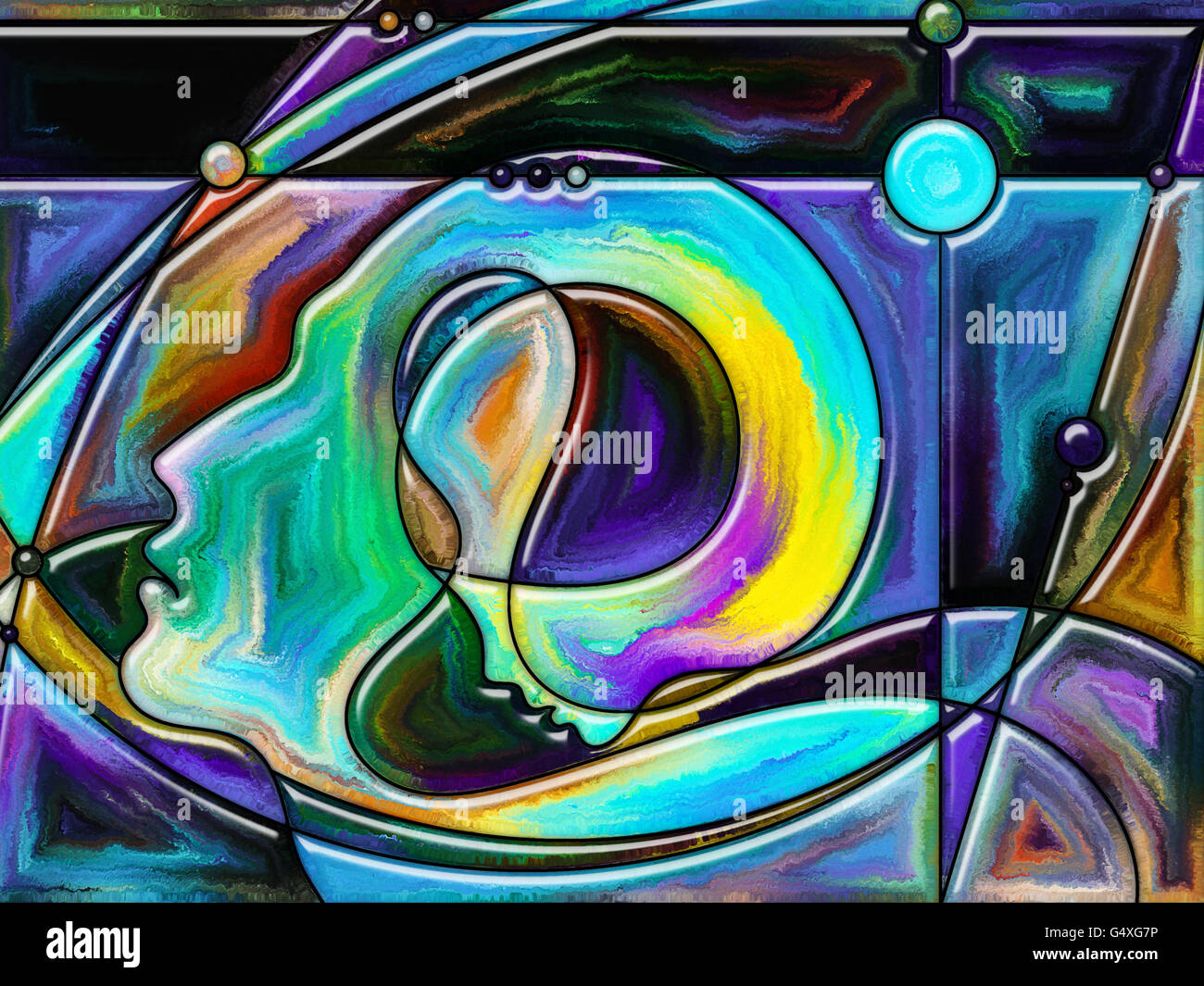 Thinking Divided series. Interplay of human profiles and stained glass ...