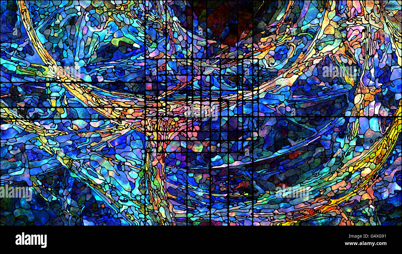 Stained Glass series. Arrangement of colorful stained glass patterns on ...
