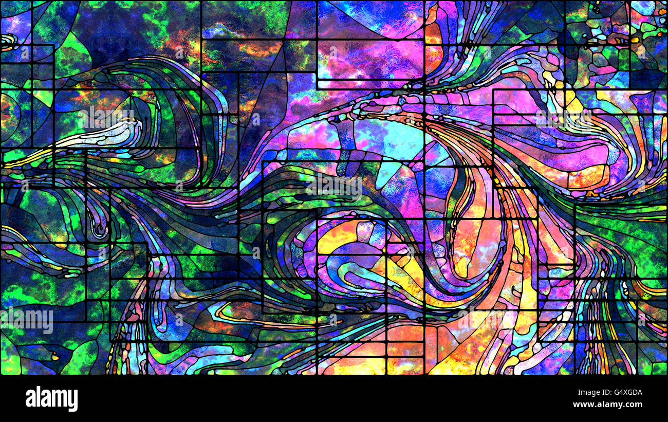 Stained Glass series. Arrangement of colorful stained glass patterns on ...