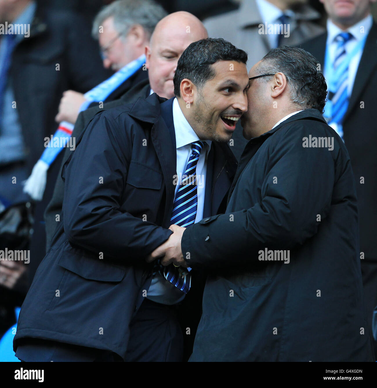 Manchester City Chairman Khaldoon Al Mubarak (left) in the stands Stock ...