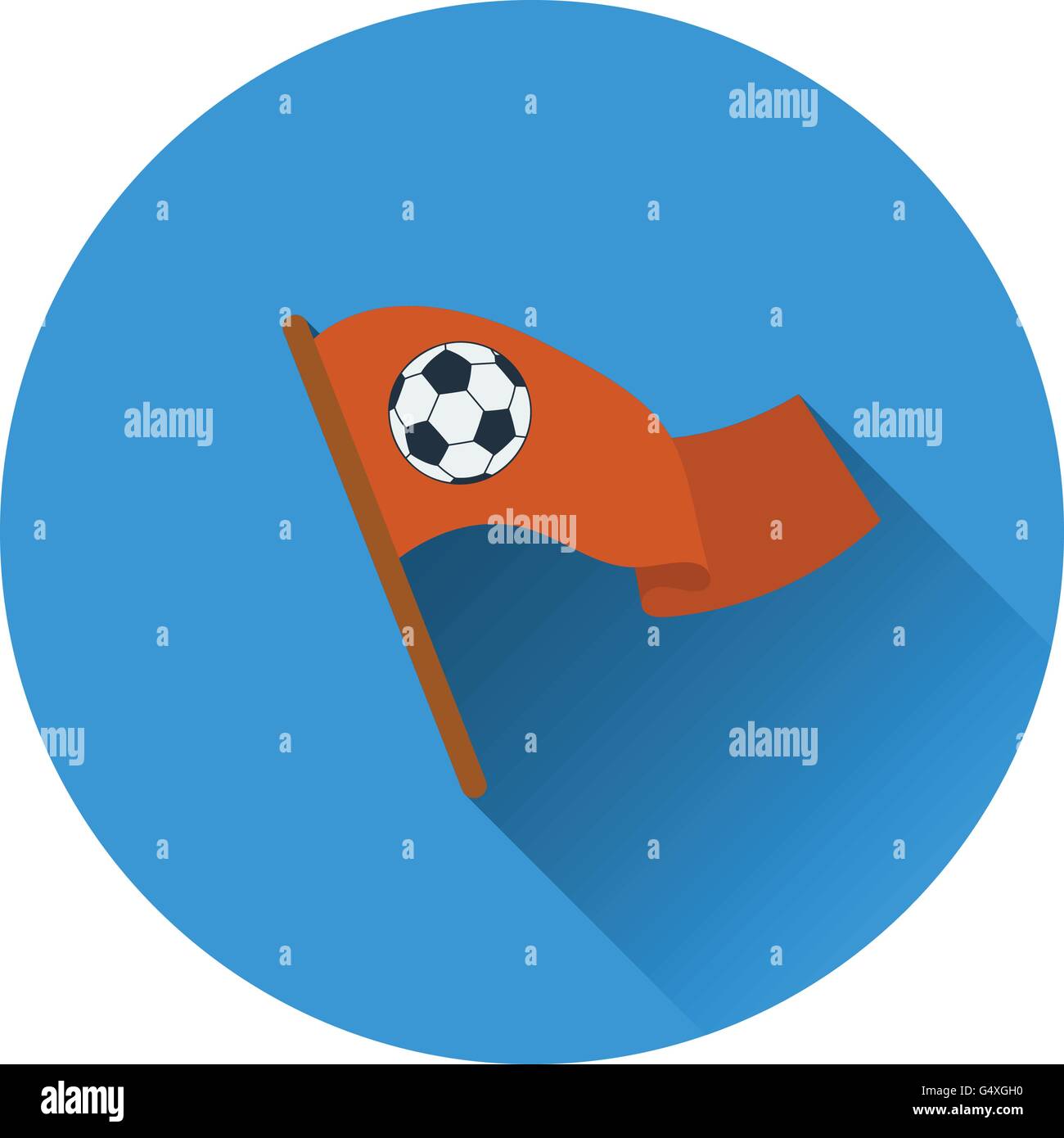 Football fans waving flag with soccer ball icon. Flat color design ...