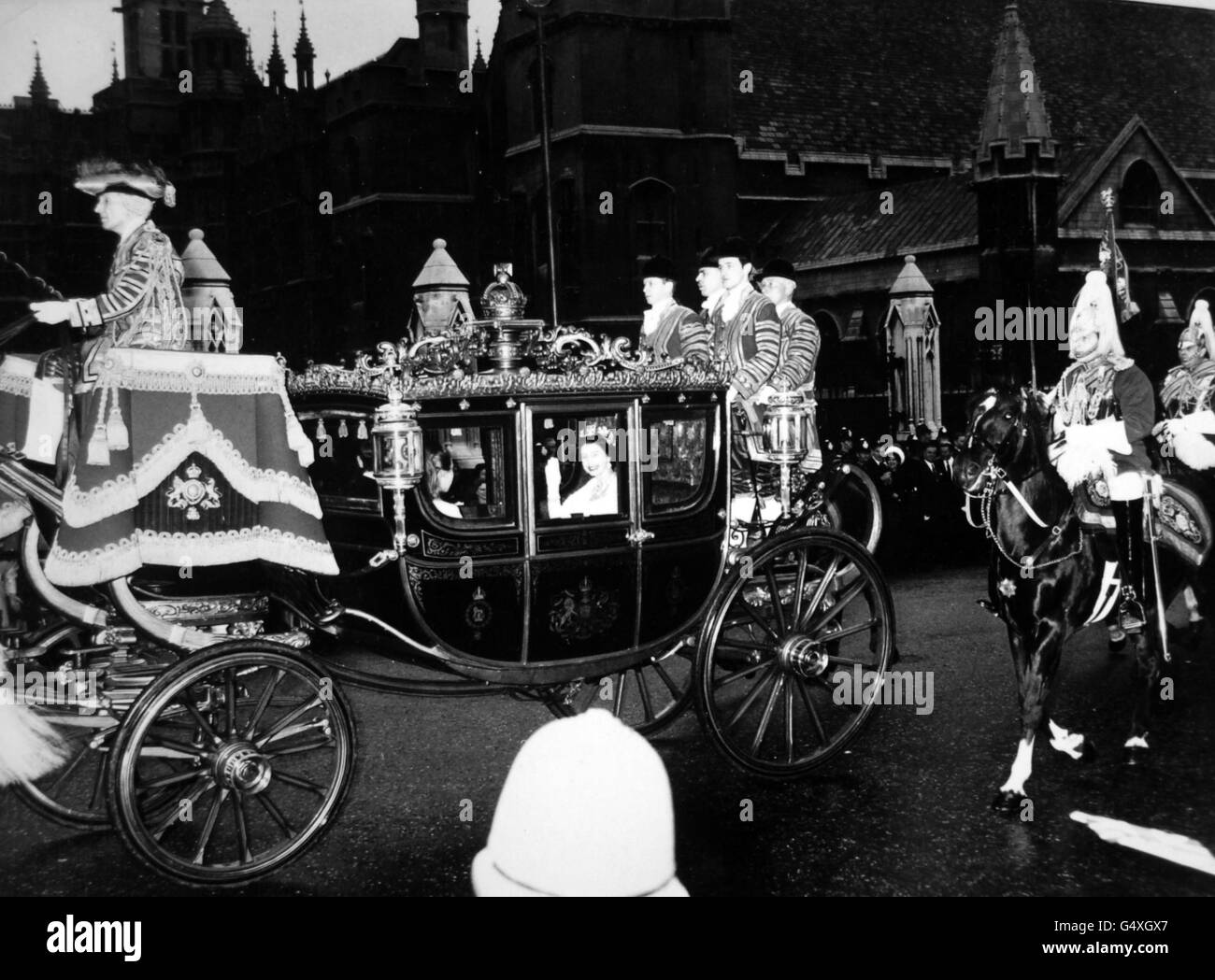 Queen Elizabeth II leaves the Houses of Parliament, Westminster, in the ...