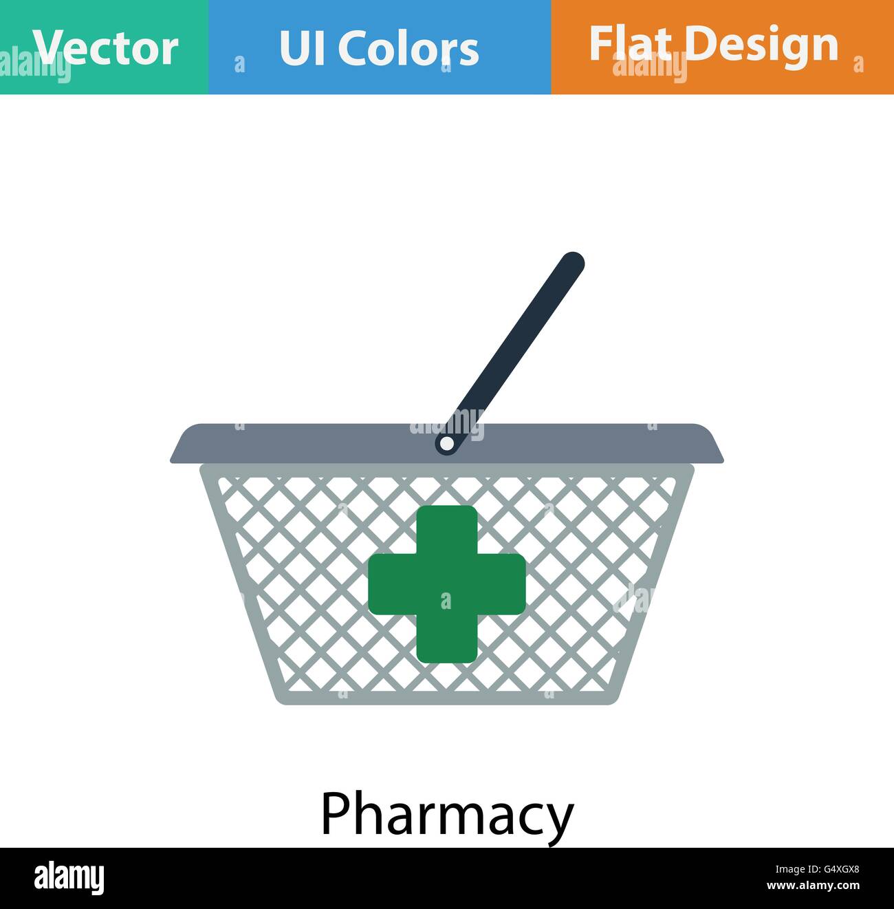Pharmacy shopping cart icon. Flat color design. Vector illustration ...