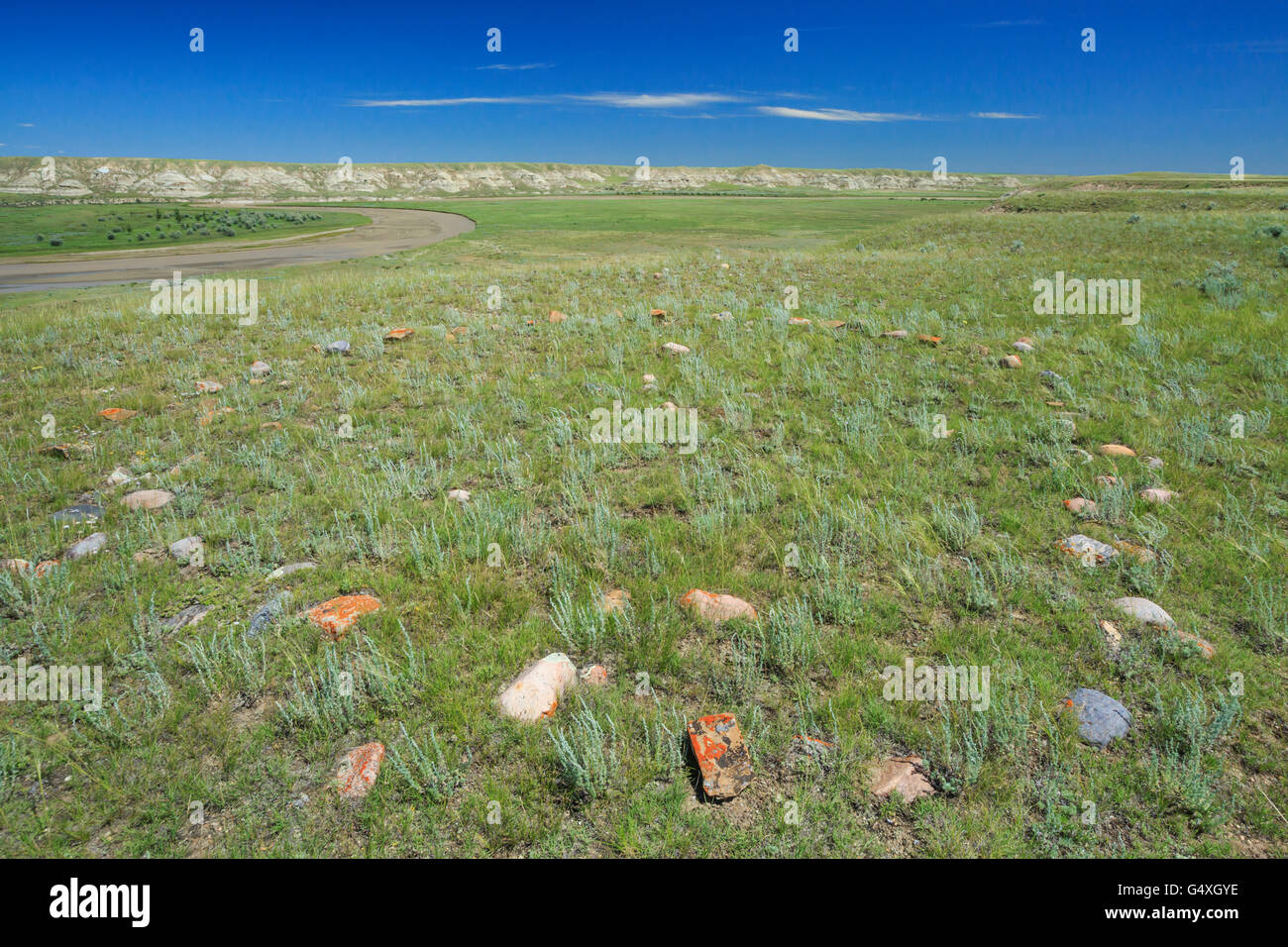 tipi ring on prairie above the milk river valley near havre, montana ...