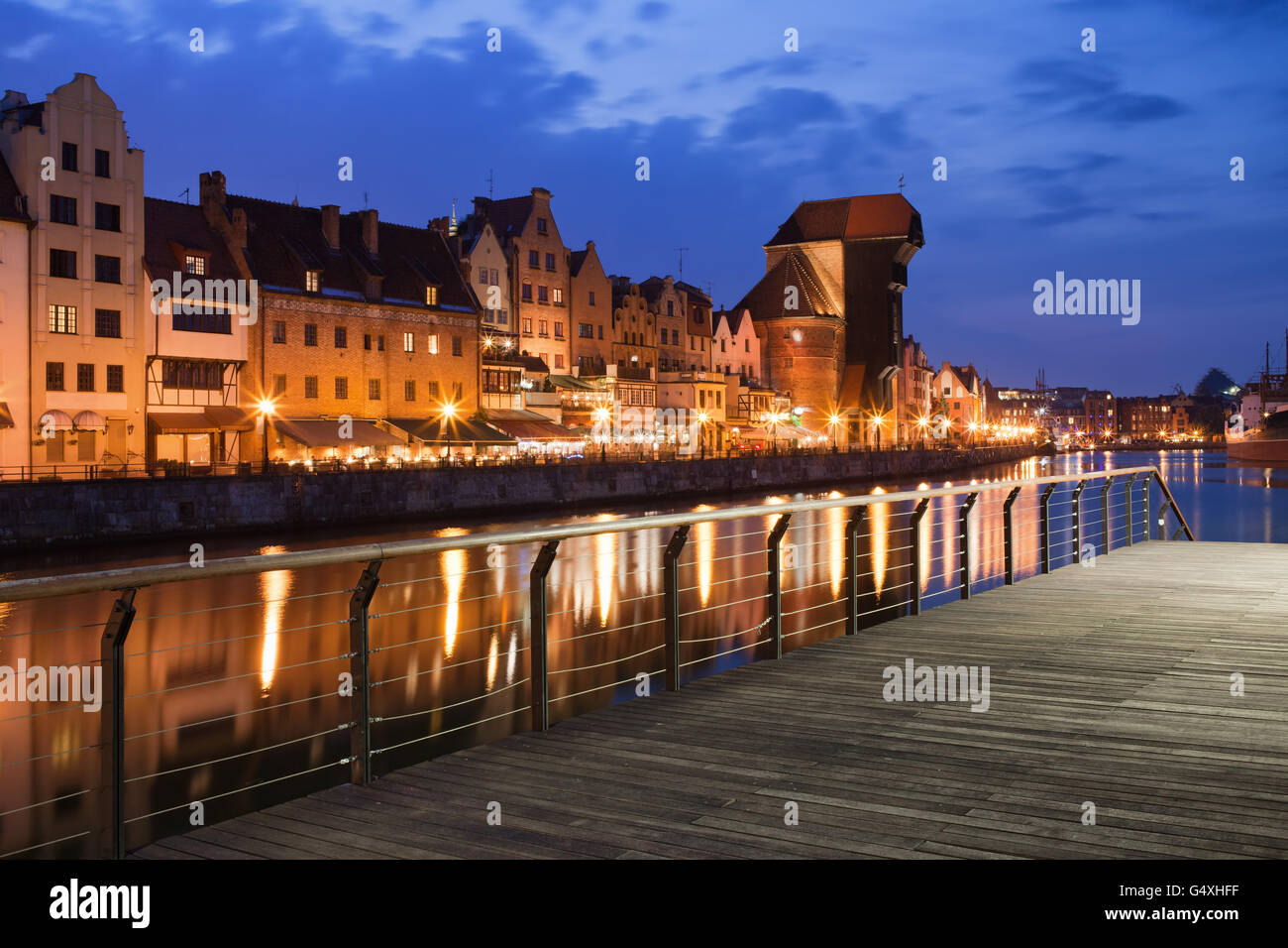 City of Gdansk in Poland by night, Old Town skyline, boardwalk ...