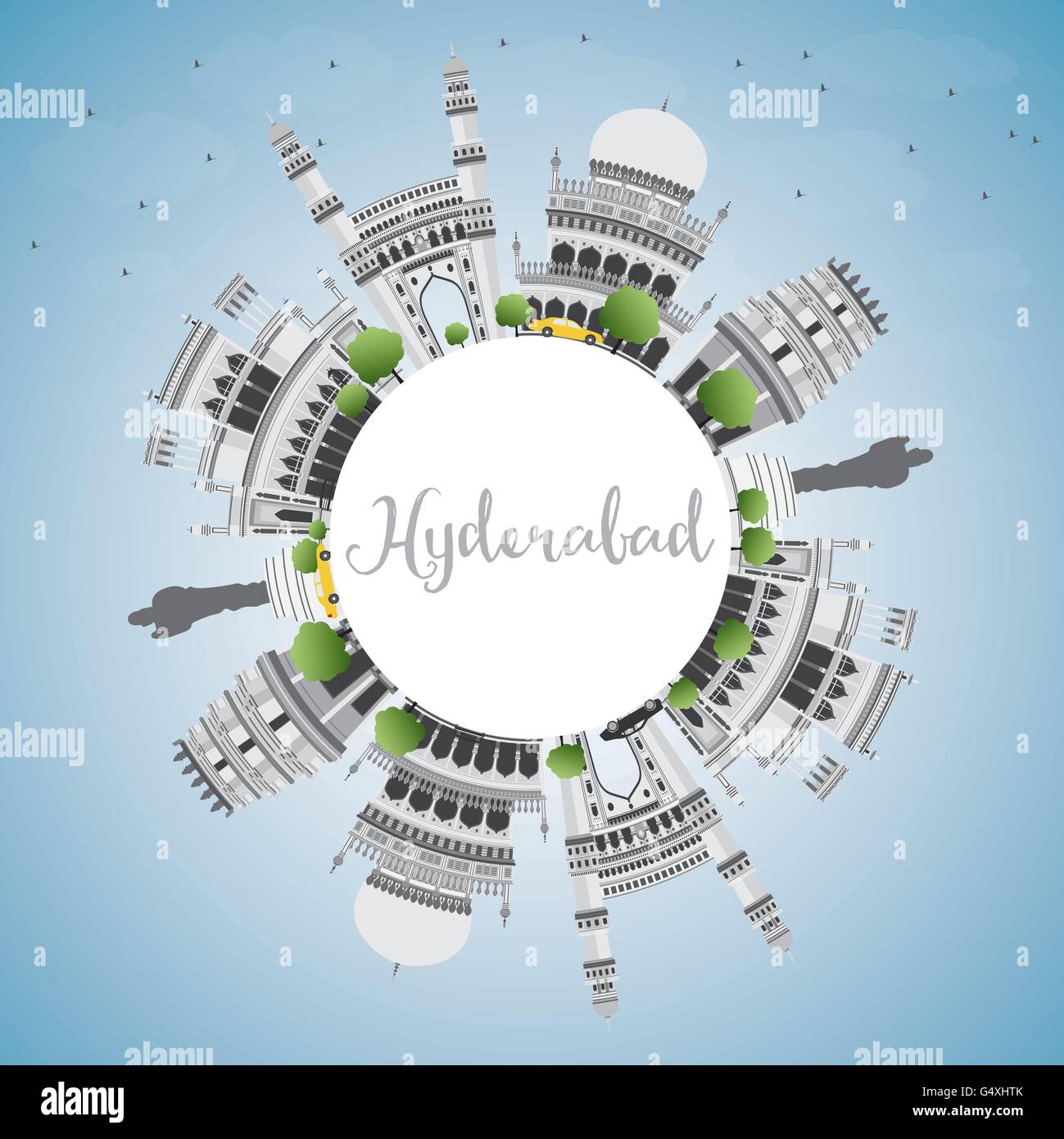 Hyderabad Skyline with Gray Landmarks, Blue Sky and Copy Space. Vector ...