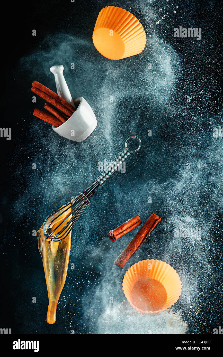 Kitchen mess: baking cinnamon cakes Stock Photo - Alamy