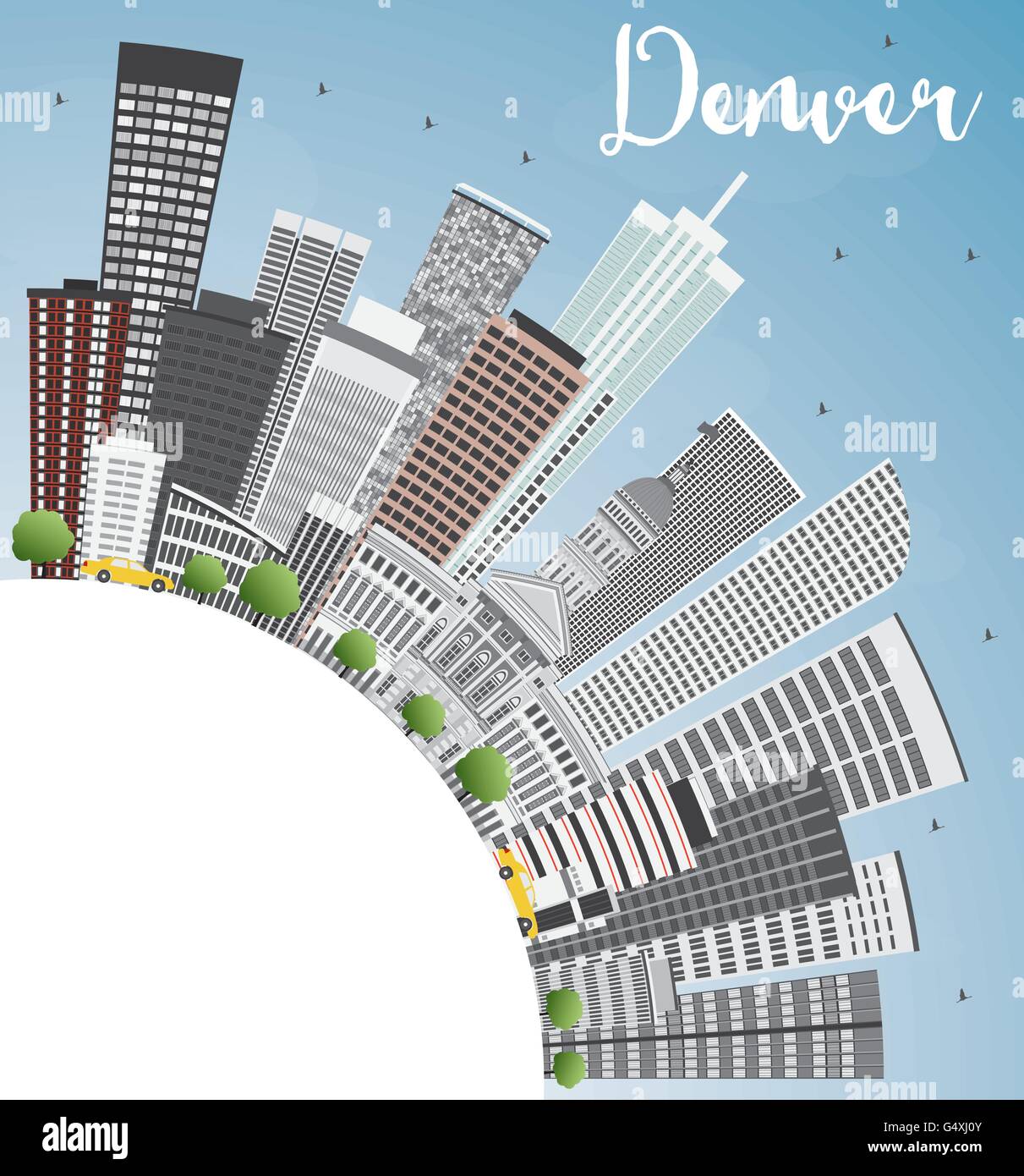 Denver Skyline with Gray Buildings, Blue Sky and Copy Space. Vector ...