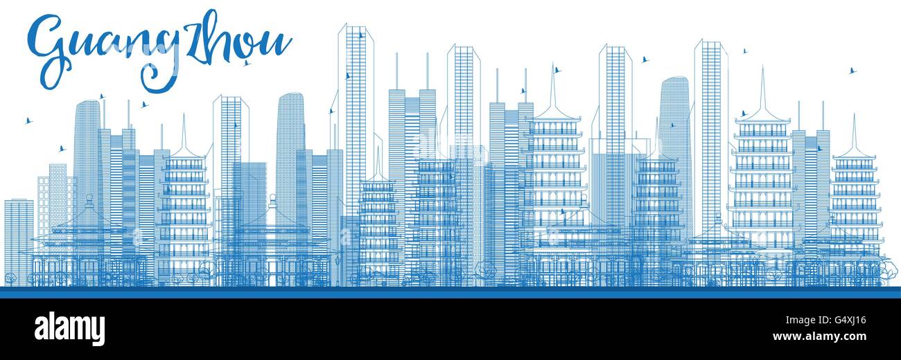 Outline Guangzhou Skyline with Blue Buildings. Vector Illustration ...