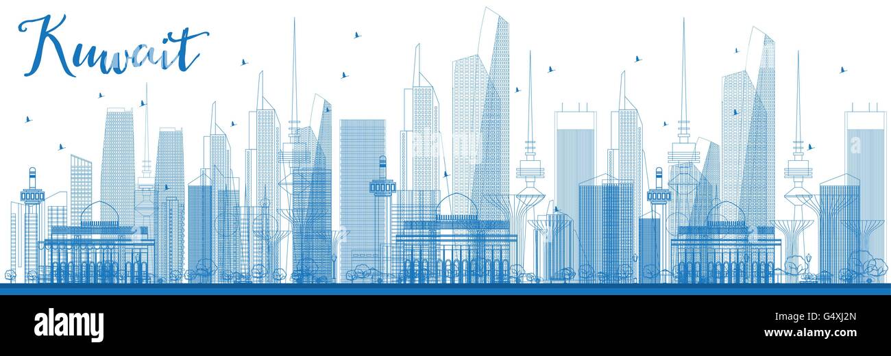 Outline Kuwait City Skyline with Blue Buildings. Vector Illustration ...