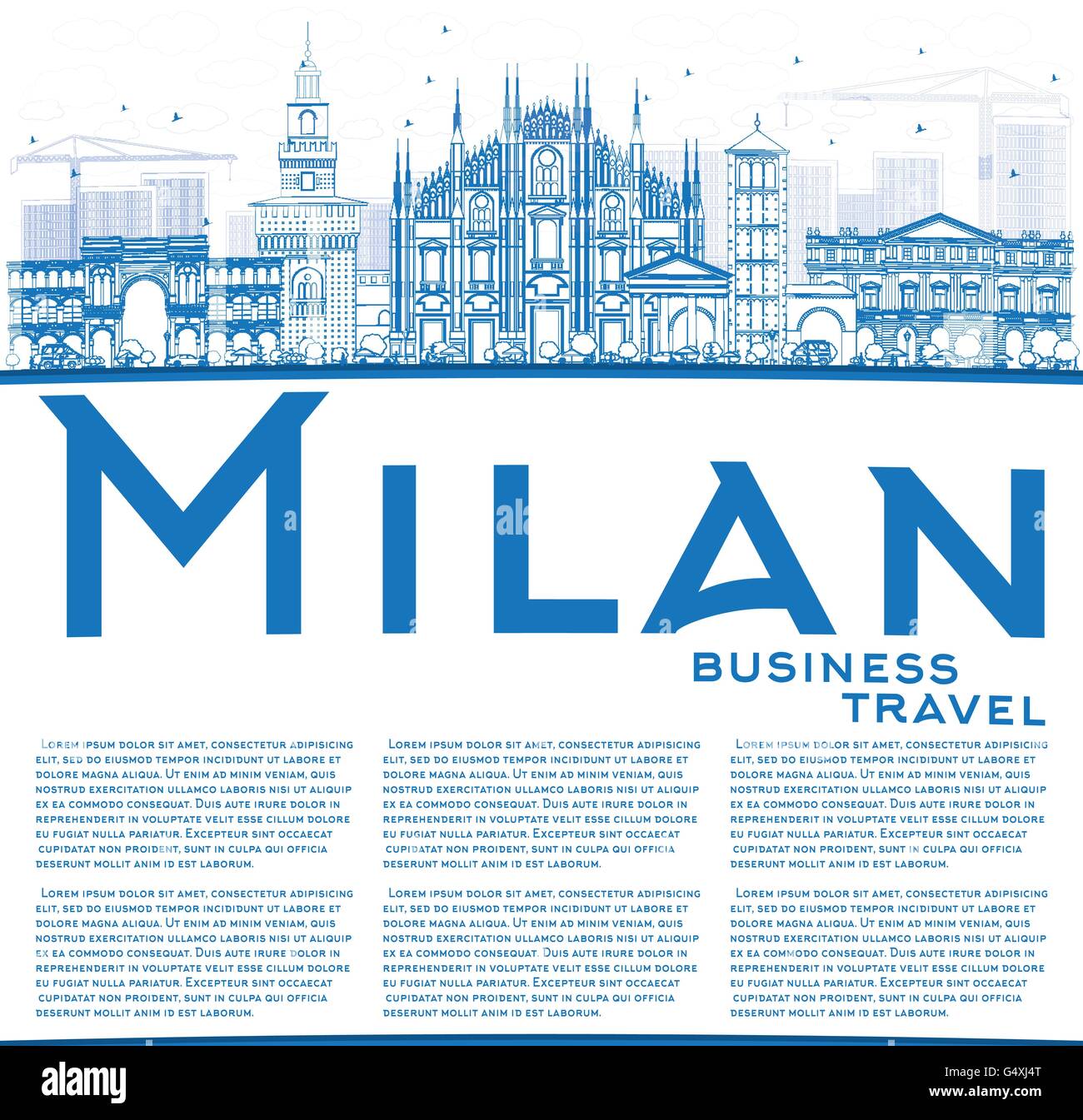 Outline Milan Skyline with Blue Landmarks and Copy Space. Vector ...