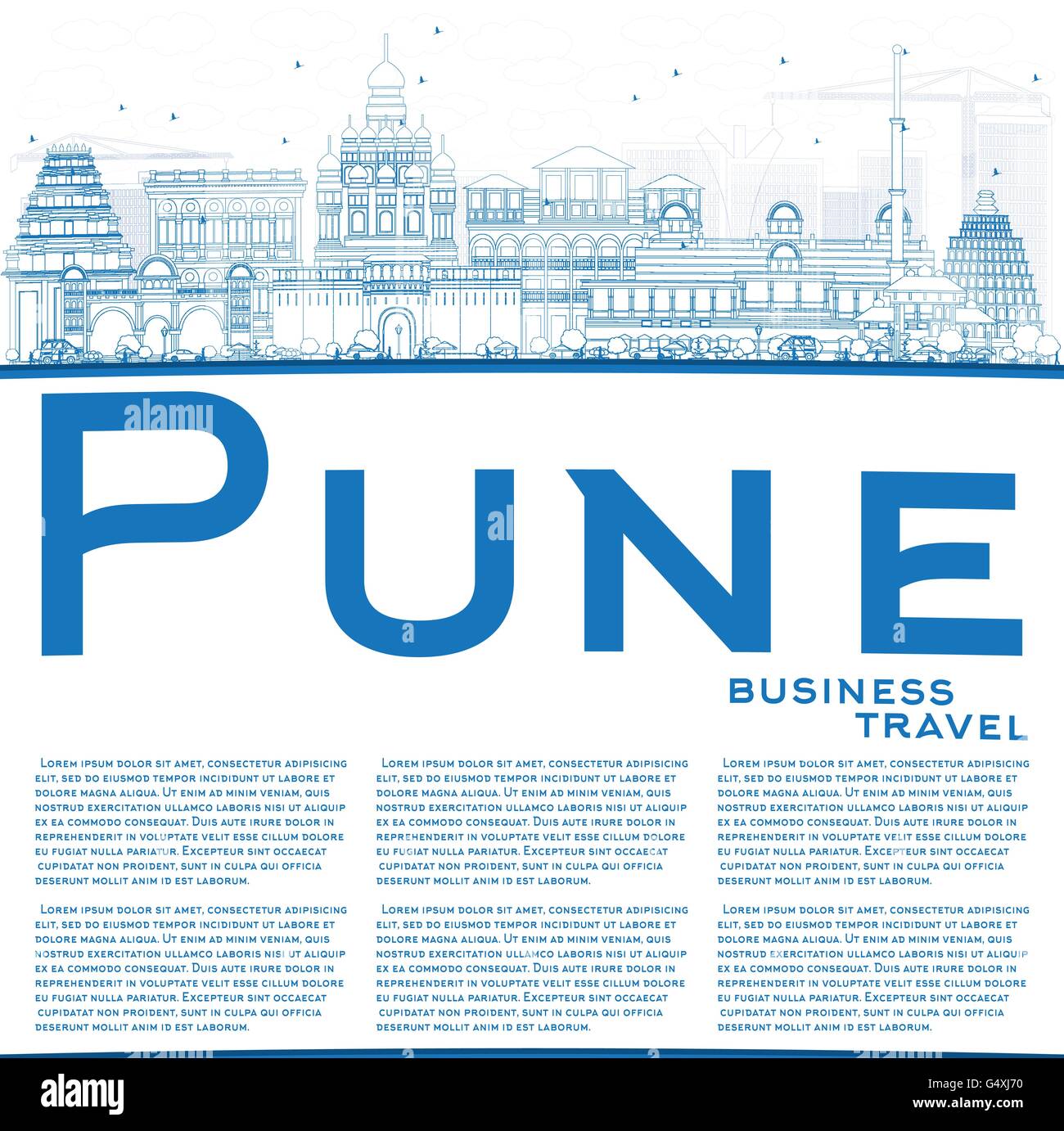 Outline Pune Skyline with Blue Buildings and Copy Space. Vector ...