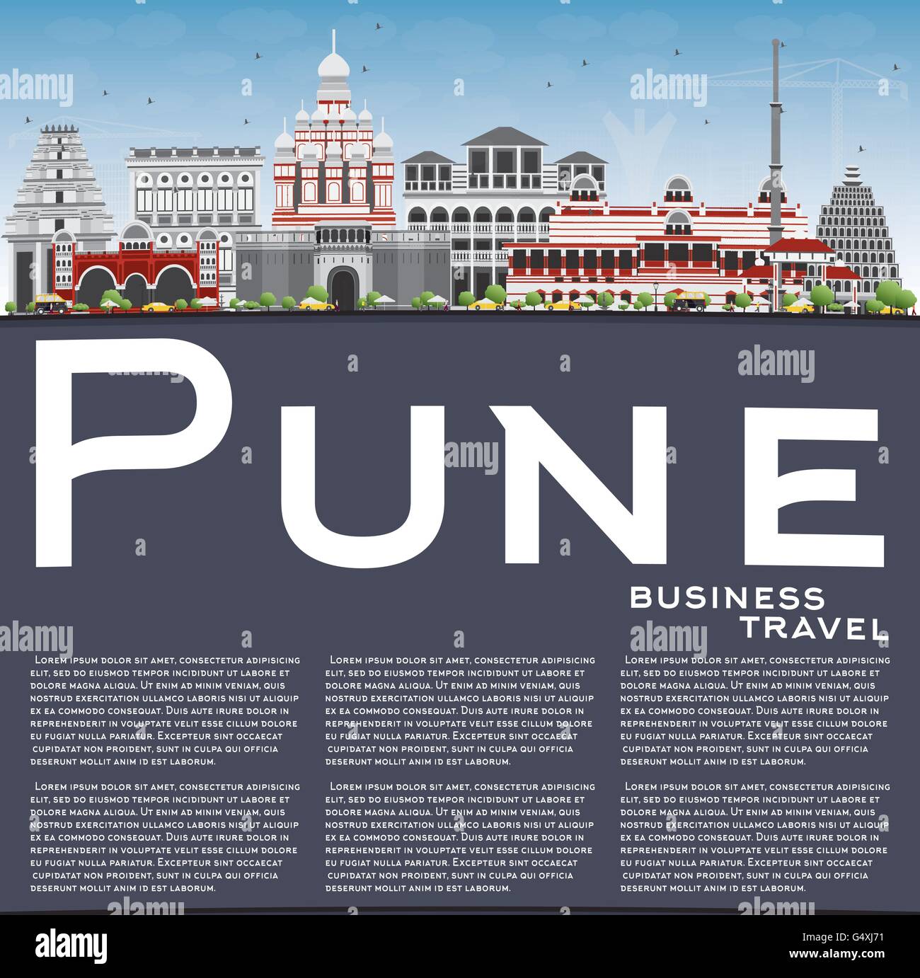 Pune Skyline with Color Buildings, Blue Sky and Copy Space. Vector ...