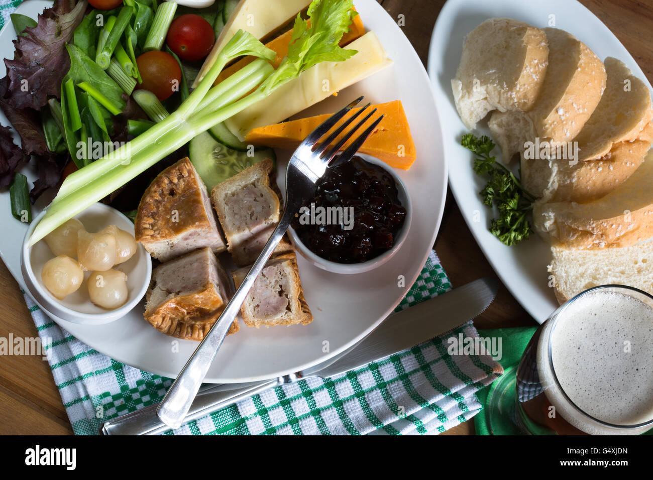 A traditionally English summer dish of Ploughman's Lunch served with ...