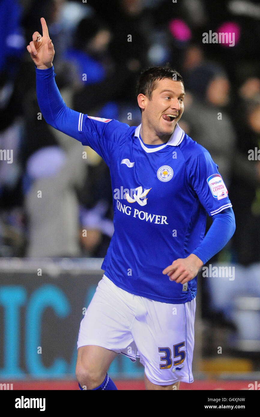 Leicester City's David Nugent celebrates scoring the opening goal Stock ...