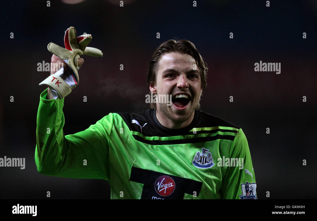 Newcastle united goalkeeper tim krul celebrates their victory hi-res ...