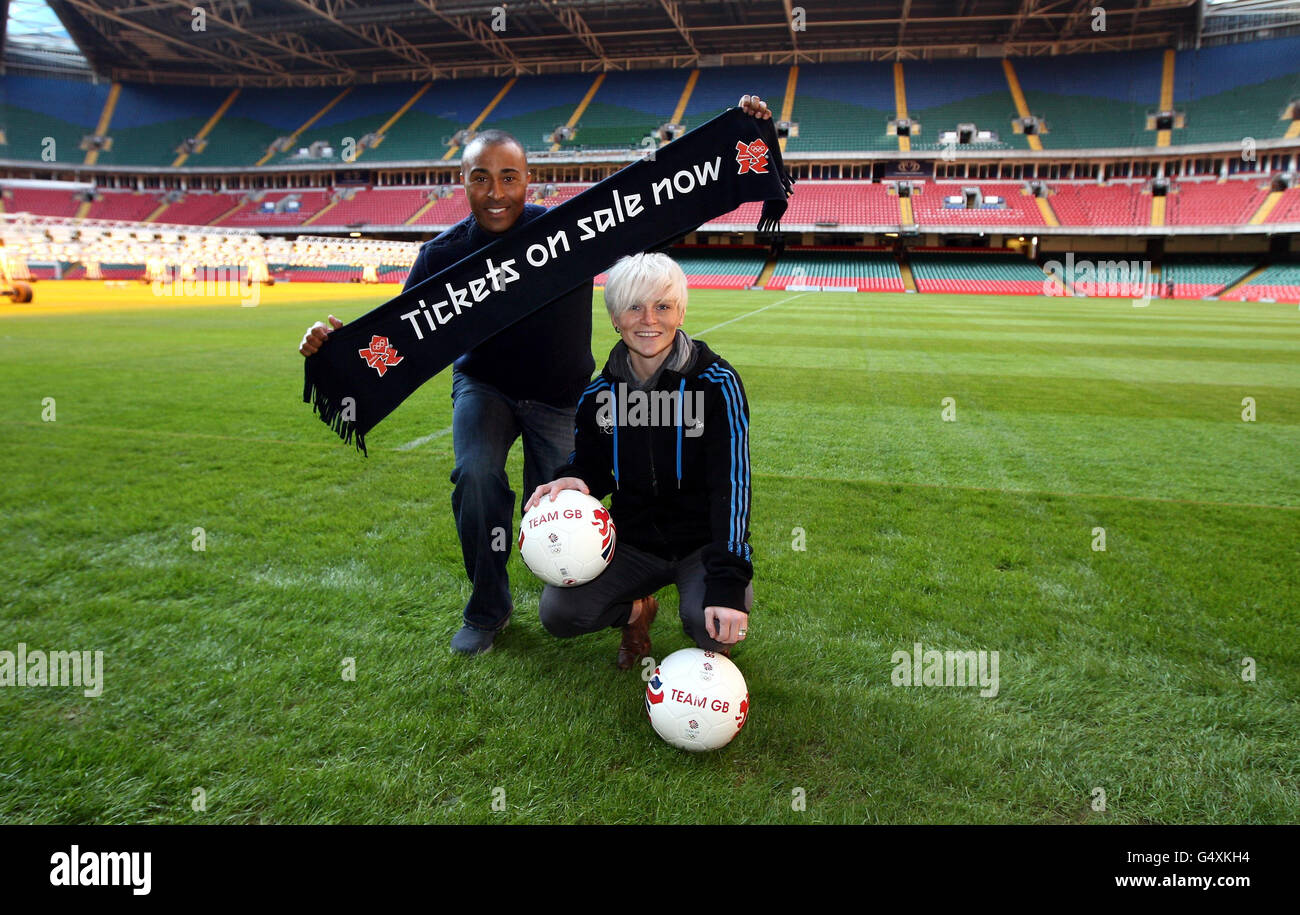 Olympian Colin Jackson and Ladies footballer Jess Fishlock at the ...