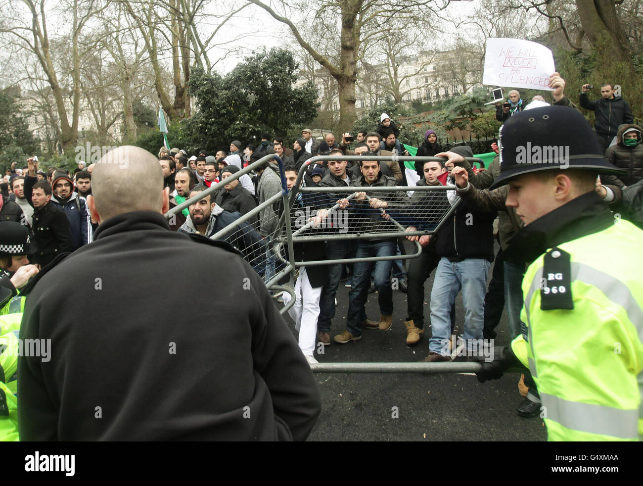 Syrian embassy demonstration Stock Photo - Alamy