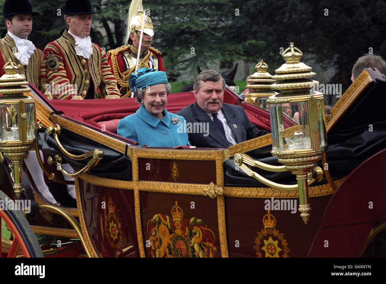Queen Elizabeth II and the President of Poland, Lech Walesa, ride to ...