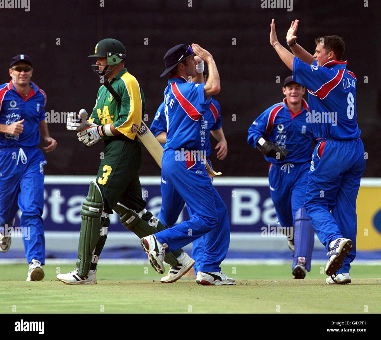 England's Darren Gough celebrates with Craig White dismissing South ...