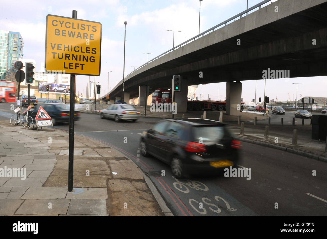 A general view of the roundabout at the Bow flyover, in Bromley-By-Bow ...