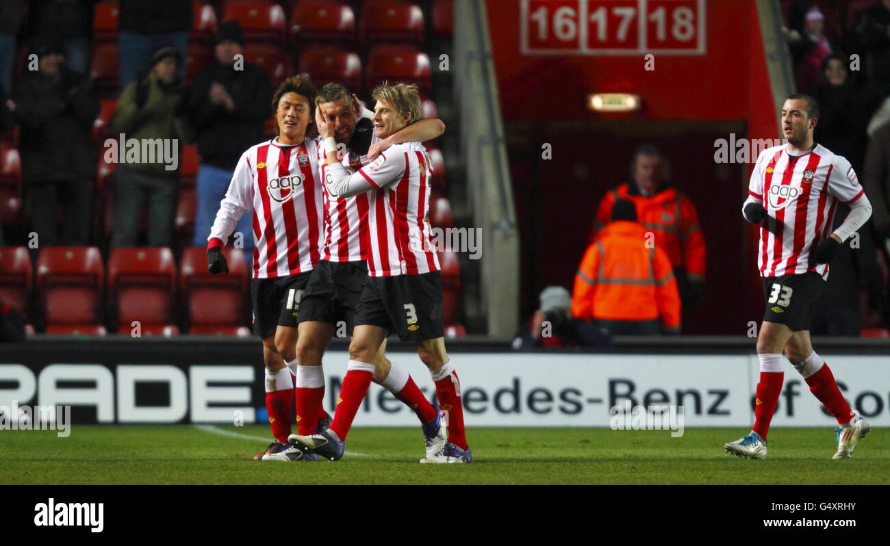 Southampton's Rickie Lambert (centre) celebrates his goal during the FA ...