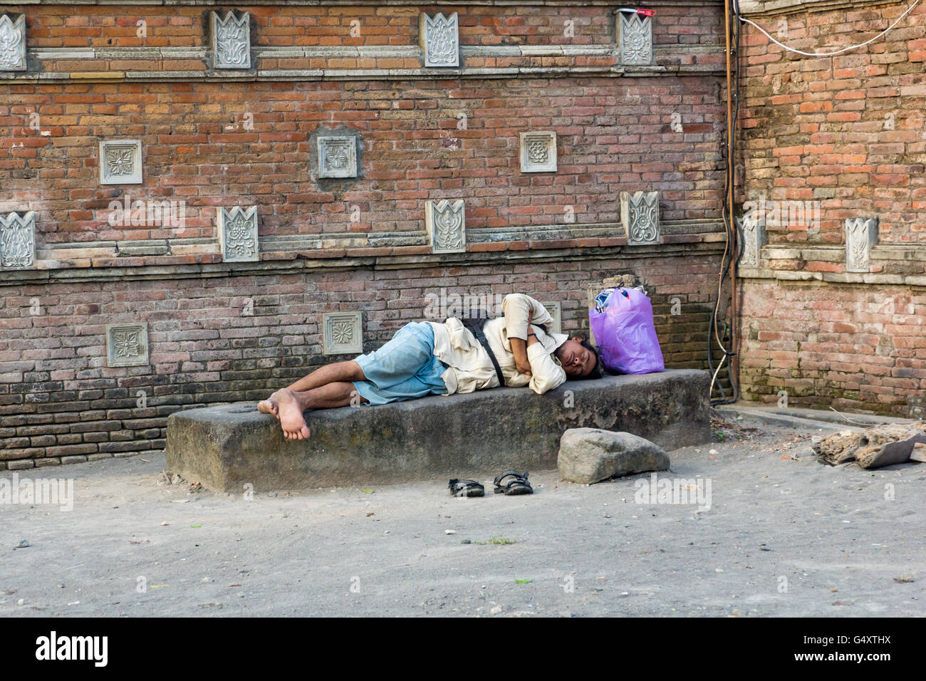 Indonesia, Java, Yogyakarta, Street Scene - Sleeping Man Stock Photo ...