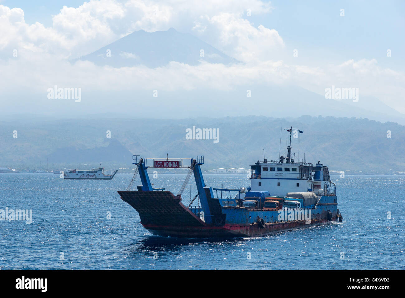 Indonesia, Java, view of the volcano Ijen at the ferry crossing from ...