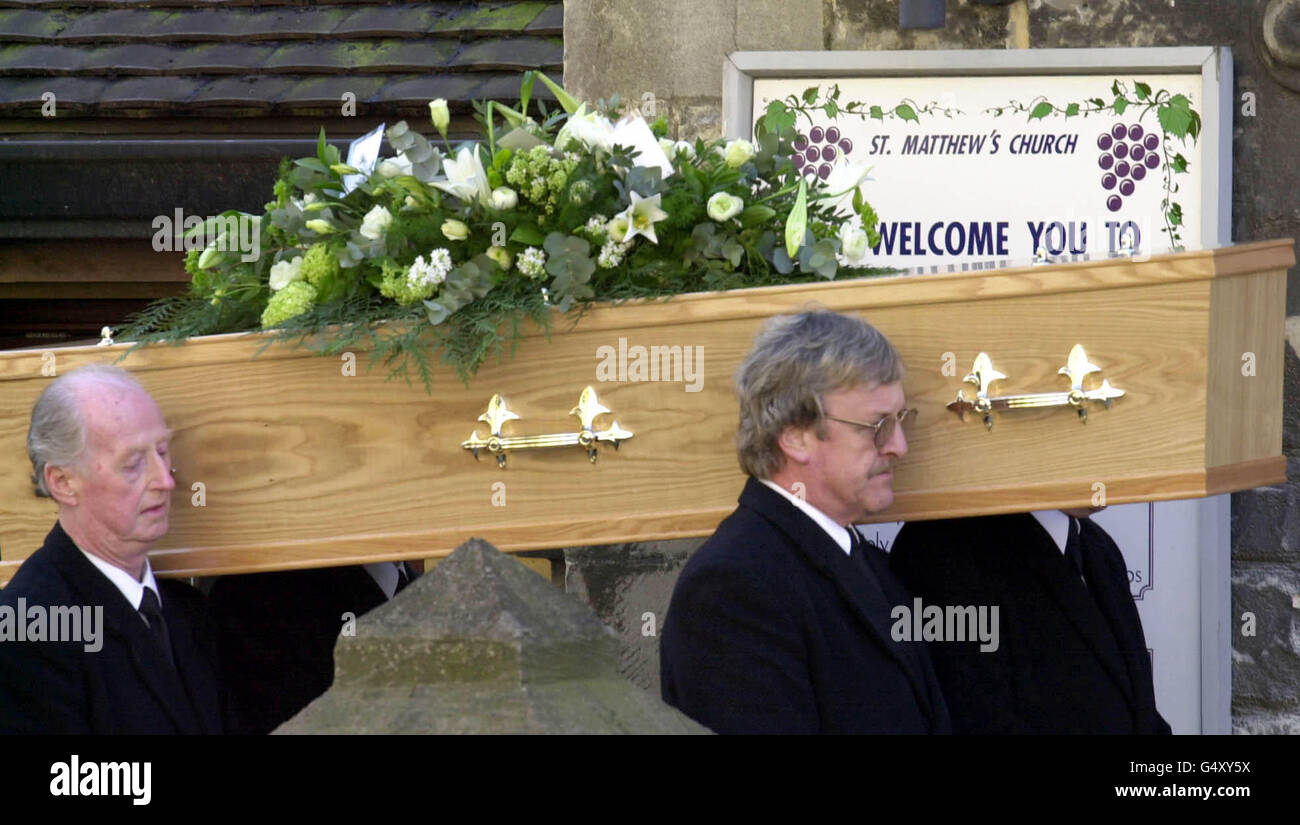 The coffin of Andrew Pennington at St. Matthew's Church, Cheltenham ...