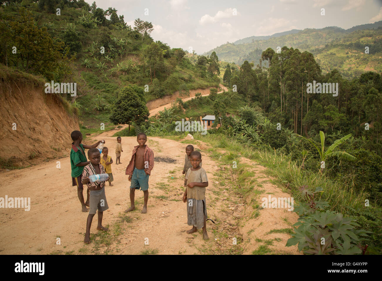 Children in rural Kasese District, Uganda, in the Rwenzori Mountains ...
