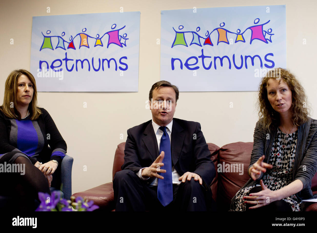 Prime Minister David Cameron with co-founder Sally Russell (right) as ...