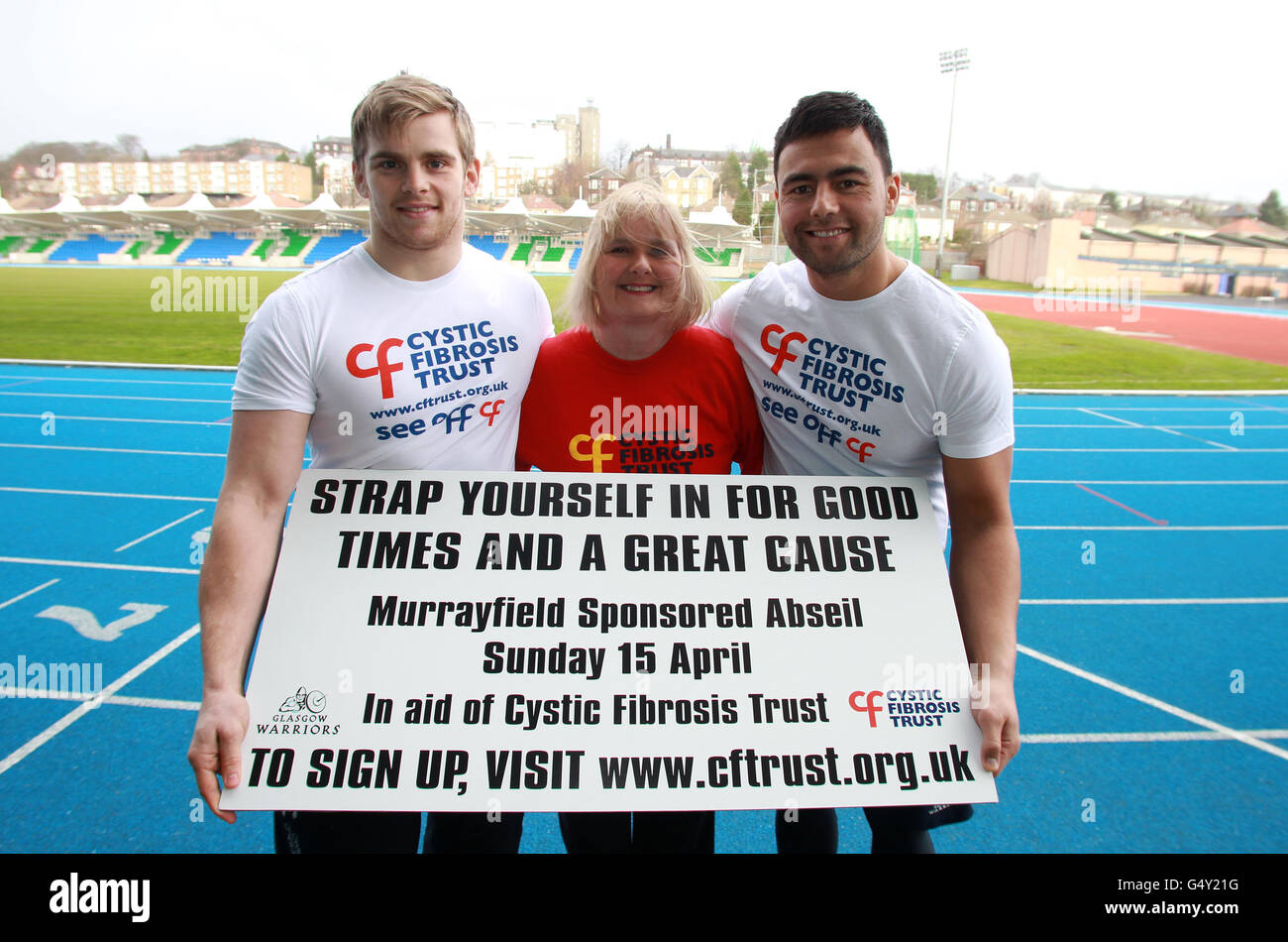 Glasgow Warrior's Pat MacArthur (left) and Troy Nathan pose with Cystic ...
