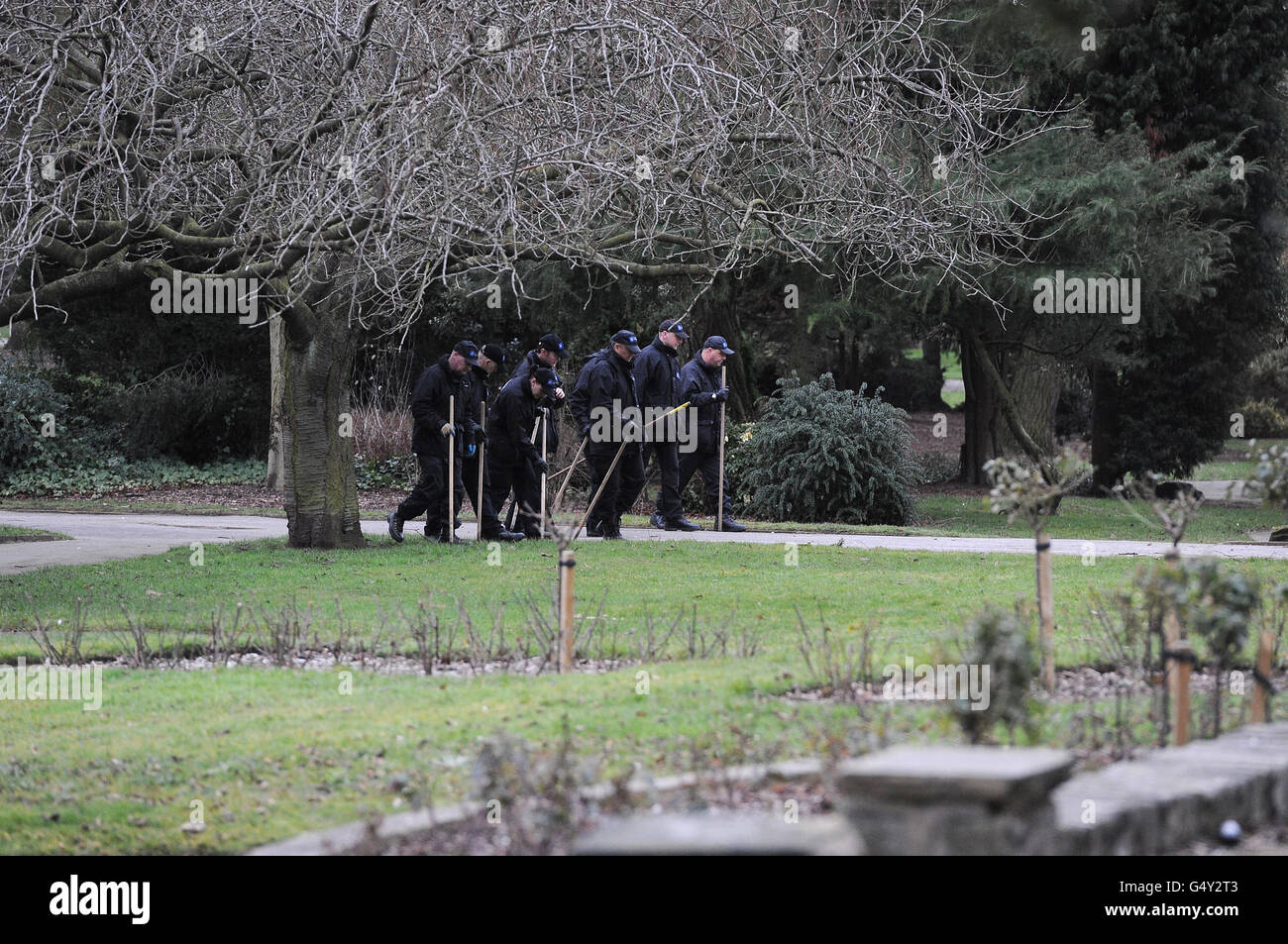 Police search the scene at Elmfield Park, Doncaster after Hannah Bonser ...