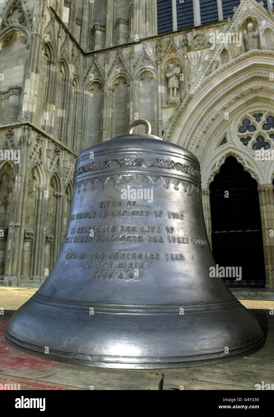 The City of York bell, dedicated to the Queen Mother outside York ...