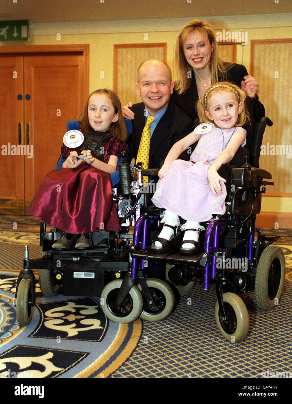Sisters Annie and Lily Hughes, with Tory leader William Hague and his ...