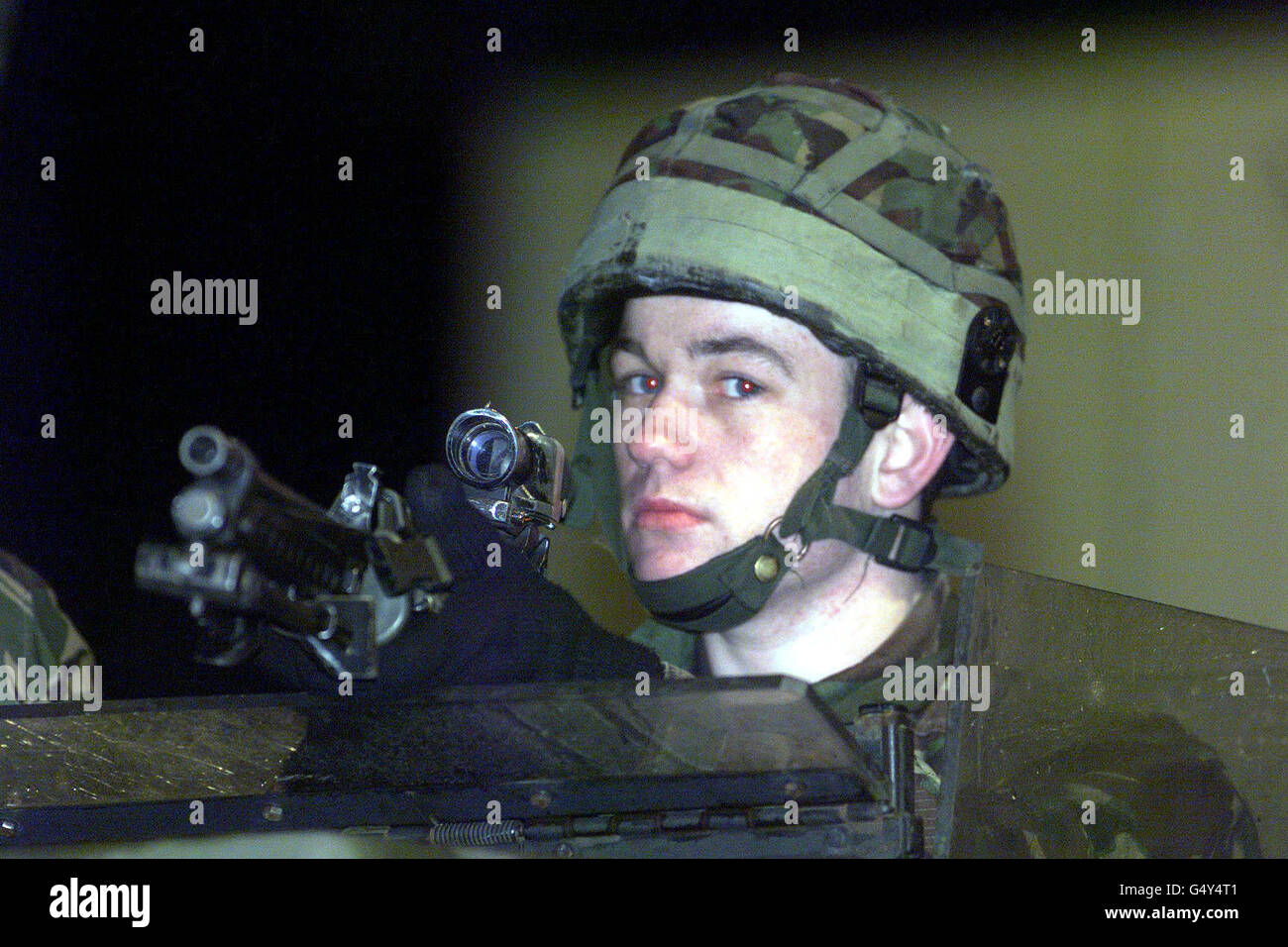 A British Army soldier on the streets of Irvinestown, County Fermanagh ...