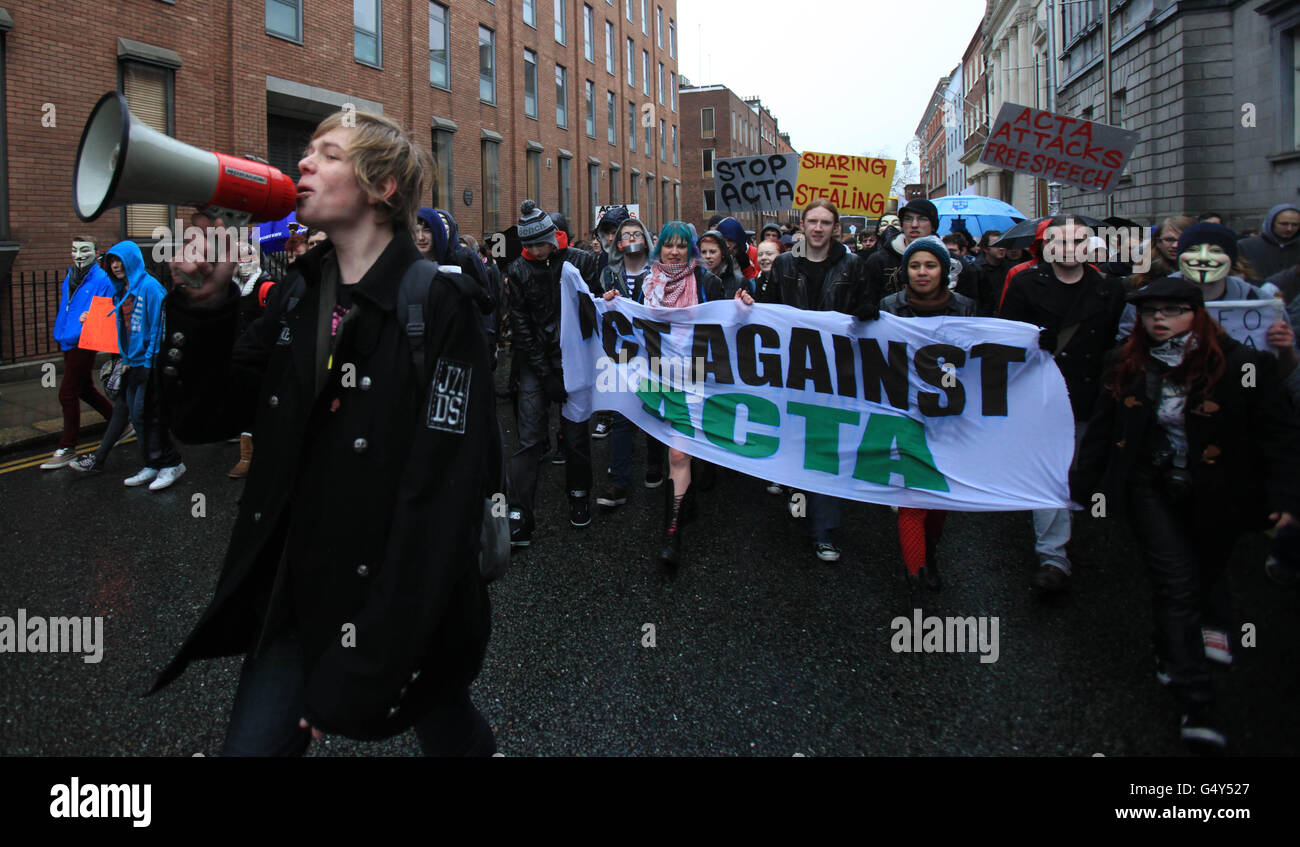 Internet users hold a protest march in Dublin against SOPA (Stop Online ...