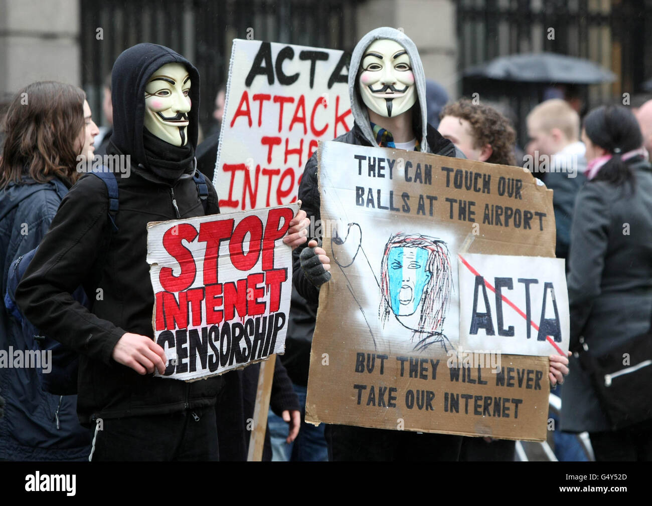 Internet users hold a protest march in Dublin against SOPA (Stop Online ...